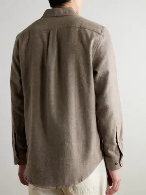 Portuguese Flannel Espiga Herringbone Cotton Shirt - Brown