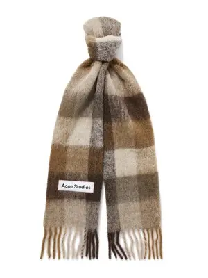 Acne Studios Vally Fringed Checked Knitted Scarf - Brown