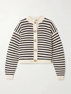 FRAME The Chunky Femme Striped Cotton Cardigan - Cream