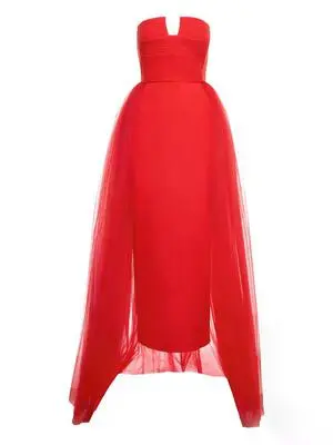 V:PM ATELIER Strapless Tulle Overlay Midi Dress - Red