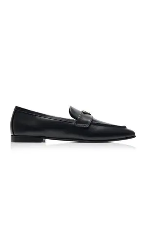 Women's Black Leather Loafers Flats