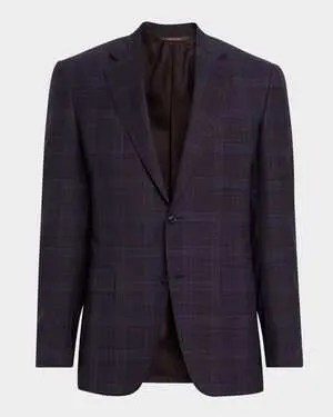 Canali Plaid Wool Notch-lapel Sport Coat - Red