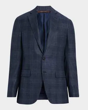 Canali Tonal Plaid Wool Stretch Sport Coat - Blue