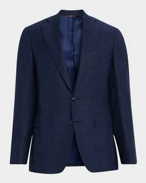 Canali Textured Wool-blend Notch Lapel Blazer - Blue