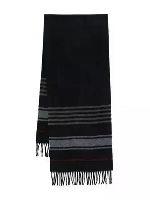 Corneliani Striped Fringed Scarf - Black