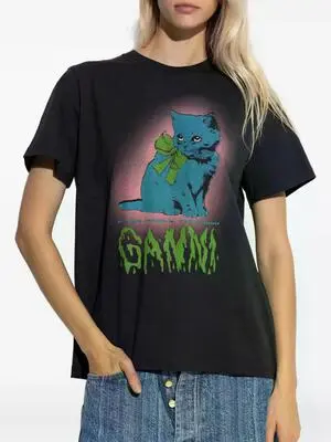 GANNI Cat-bow T-shirt - Grey