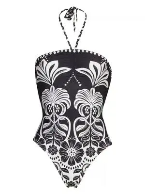 Farm Rio Floral-print Swimsuit - Black