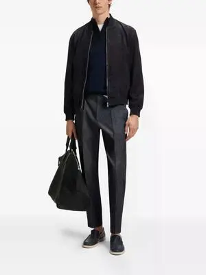 BOSS Suede Bomber Jacket With Zip Front - Blue