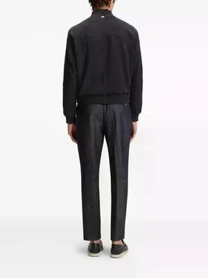 BOSS Suede Bomber Jacket With Zip Front - Blue