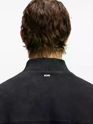 BOSS Suede Bomber Jacket With Zip Front - Blue