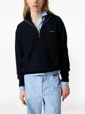 Miu Miu Cashmere Half-zip Sweater With Suede Patches - Blue