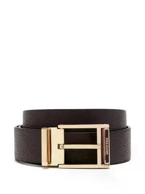 FERRAGAMO Leather Belt With Branded Buckle - Brown