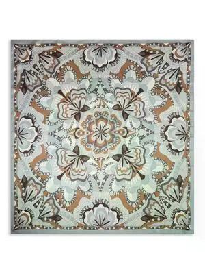 LANCEL Square 70 Floral-motif Silk Scarf - Grey