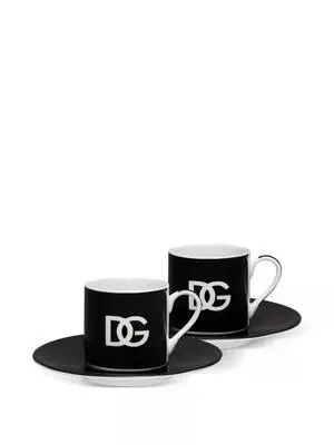 Dolce & Gabbana Dg Logo Porcelain Set Of Two Espresso Cups - Black