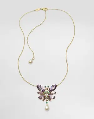 Dolce & Gabbana Butterfly Necklace In 18-carat Yellow With Amethysts - Gold
