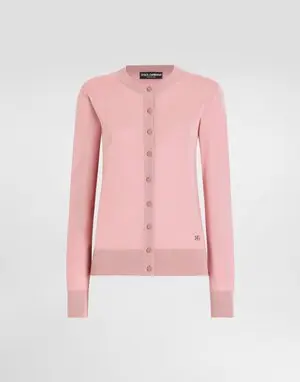 Dolce & Gabbana Wool Cardigan With Dg Logo Embroidery - Pink