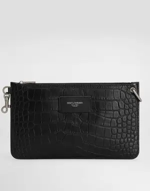Dolce & Gabbana Crocodile-print Calfskin Toiletry Bag - Black