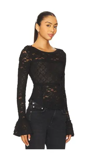 Free People Lace Layering Long Sleeve Top - Black