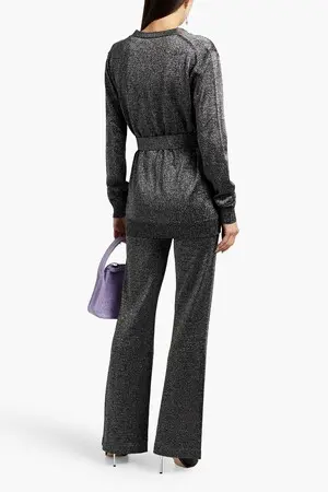 Missoni Belted Metallic Crochet-knit Cardigan - Silver