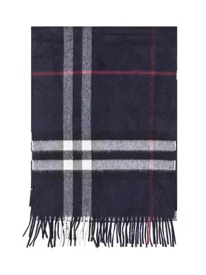 Burberry Wool Check Scarf With Fringes - Blue