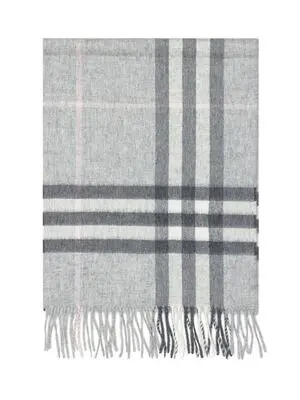 Burberry Wool Check Scarf With Fringes - Grey