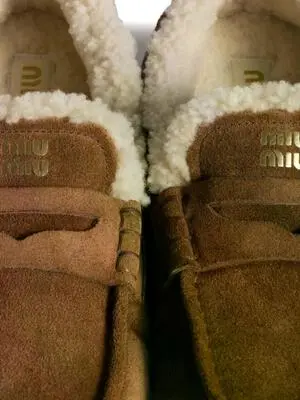 Miu Miu Suede Shearling Lined Loafers