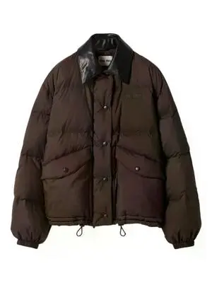 Miu Miu Oversized Down Puffer Jacket With Leather Collar - Brown