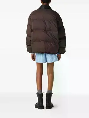 Miu Miu Oversized Down Puffer Jacket With Leather Collar - Brown