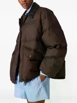 Miu Miu Oversized Down Puffer Jacket With Leather Collar - Brown