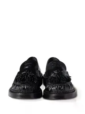 Miu Miu Polished Leather Tassel Loafers - Black
