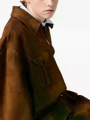 Miu Miu Embossed Logo Leather Jacket - Brown
