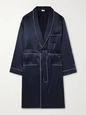 Zimmerli Belted Silk-satin Robe - Blue