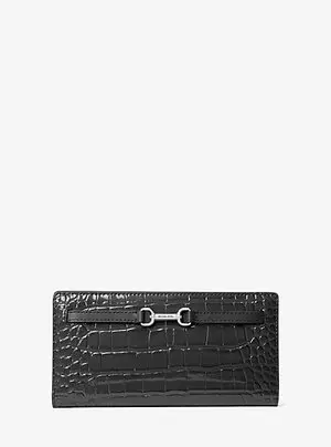 Michael Kors Carson Large Patent Crocodile Embossed Wallet - Black