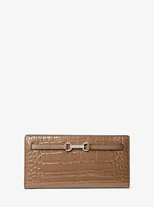 Michael Kors Carson Large Patent Crocodile Embossed Wallet - Brown