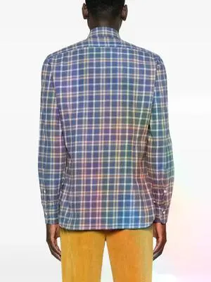 BARBA NAPOLI Checked Long-sleeved Shirt - Blue