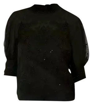 Farm Rio Beaded Floral-embroidered Top - Black