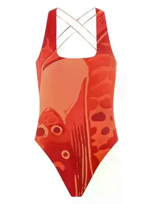 FERRAGAMO Fish-print Swimsuit - Red