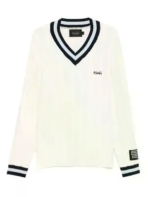 Ksubi Cable-knit V-neck Pullover - White