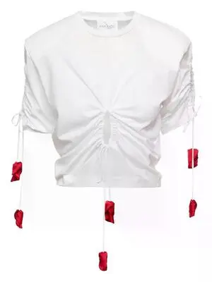 ANA RADU Drawstring-detail Rose-embellished Top - White