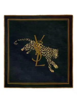 Saint Laurent Leopard-print Wool Scarf - Black
