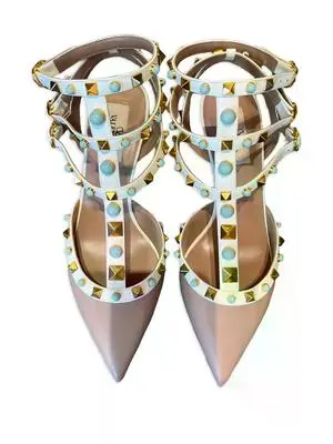 Valentino Garavani Studded Leather Lace-up Stiletto Heel Shoes - Neutrals