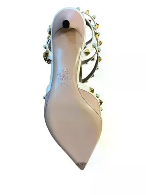 Valentino Garavani Studded Leather Lace-up Stiletto Heel Shoes - Neutrals