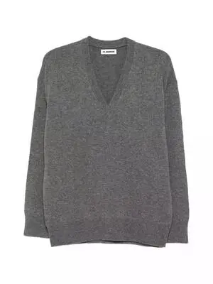 JIL SANDER V-neck Wool-cashmere Blend Sweater - Grey