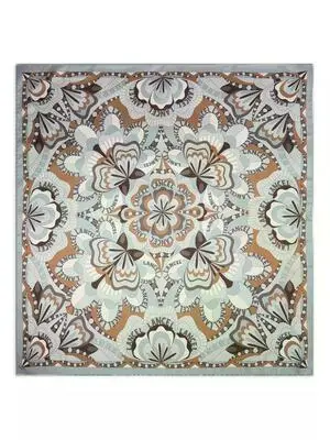 LANCEL Floral-motif Silk Scarf - Grey