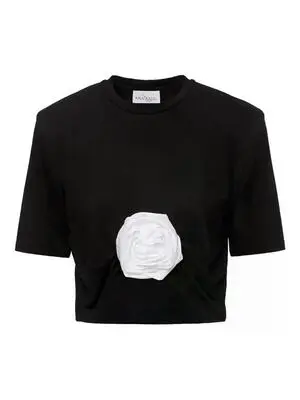 ANA RADU Rose-embellished Cropped Top - Black