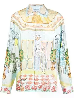 Casablanca Illustration-style Print Silk Shirt - Neutrals
