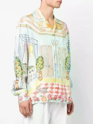 Casablanca Illustration-style Print Silk Shirt - Neutrals