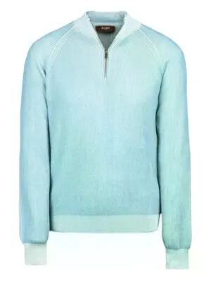 MOORER Fedro-sia Ribbed Zip-neck Sweater - Blue