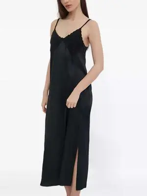 Sisley Crochet-detail Midi Slip Dress - Black