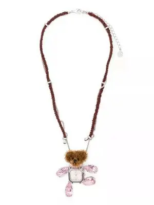 YVMIN Teddy-bear Crystal-embellished Necklace - Silver